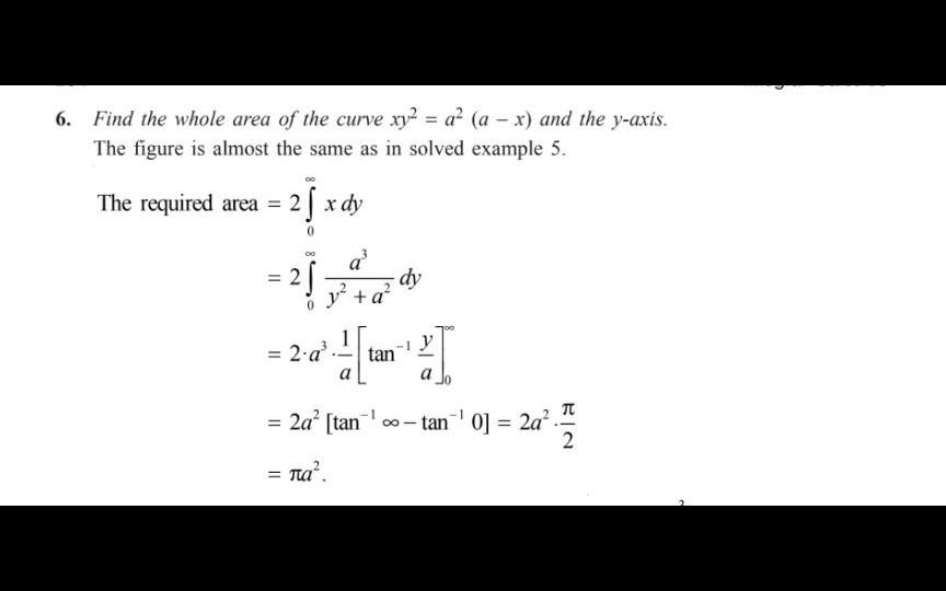 6. fid he whole area of the cune y=r (a-x)and the y-aris the figure is ...