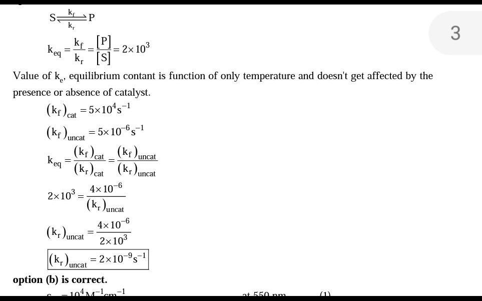 The reversible reaction s p iscatalyzed by a catalyst. the equilibrium ...