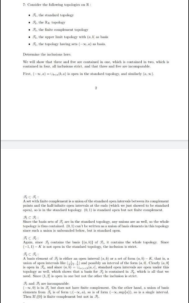 7 Consider The Following Topologies On R Ti The Standard Topology T2 The Topology 