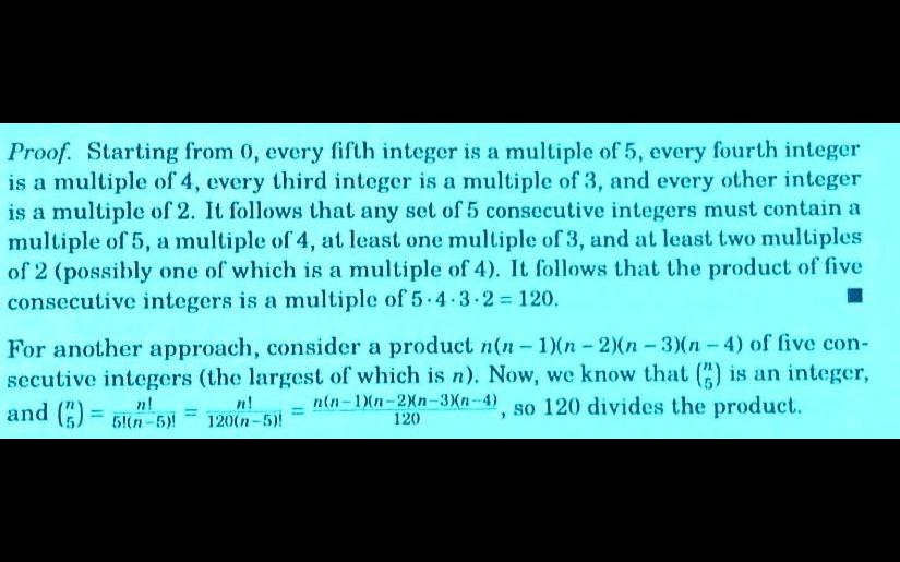 19. the product of 5 consecutive integers is a multiple of 120.