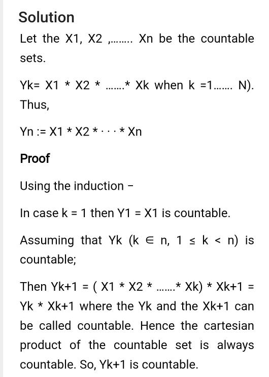 - xa, is countable. .let a1, a2, a3.. an be countable sets. show that a x az x as