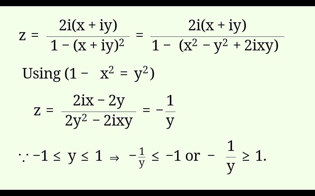 Example 95 the set 2iz re :zis a complex number, | z| =1,z* t1,is (a) (-o,-1) (1,