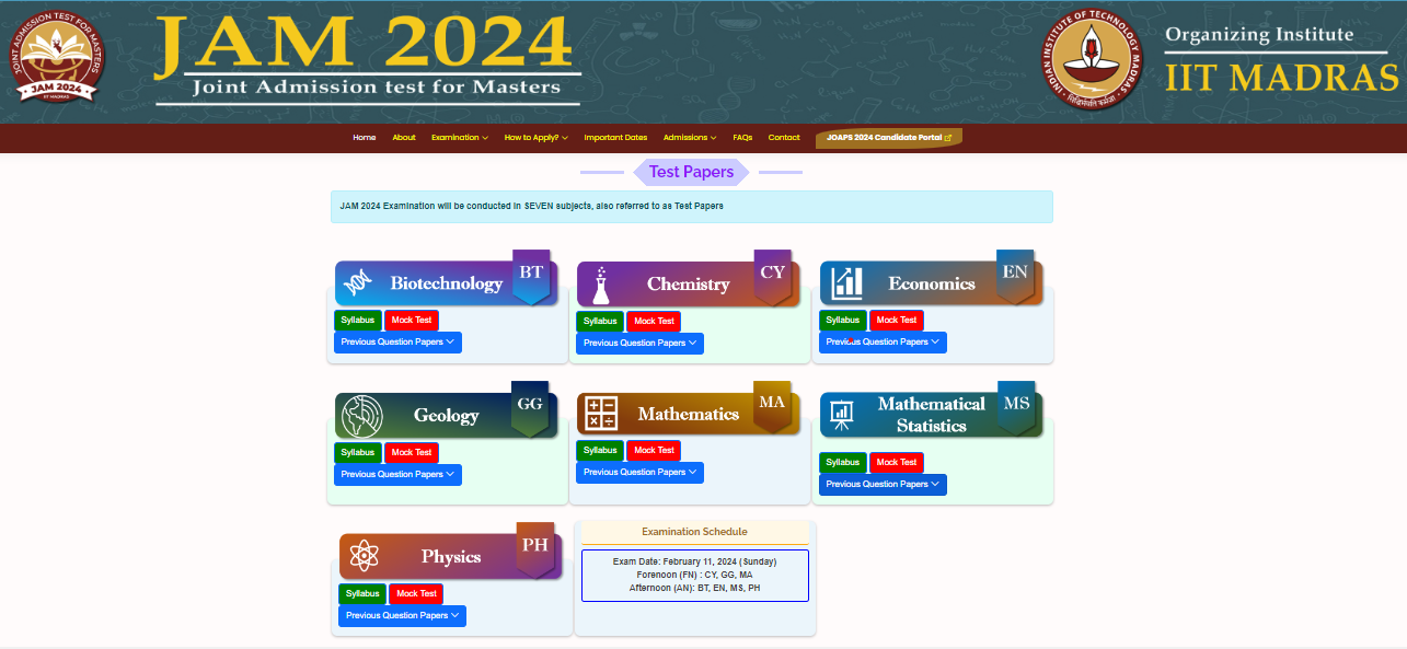 IIT JAM Mock Test Paper 2025: Test Series for All Subjects