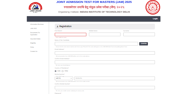 IIT JAM Application Form 2025 - Correction Window, Registration Process